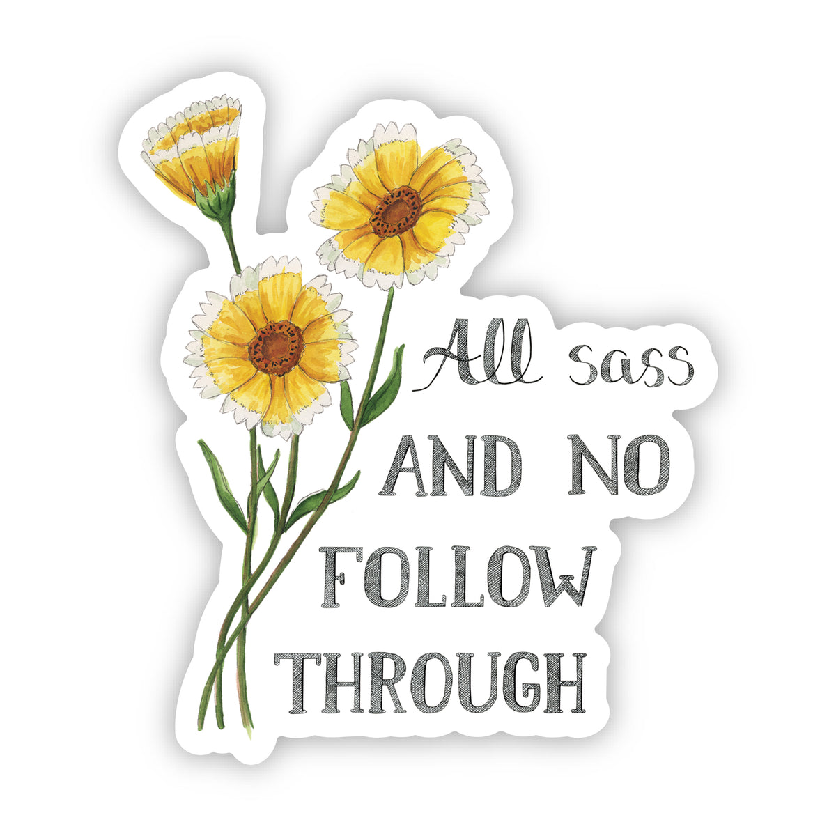 All Sass And No Follow Through Sticker – Naughty Florals